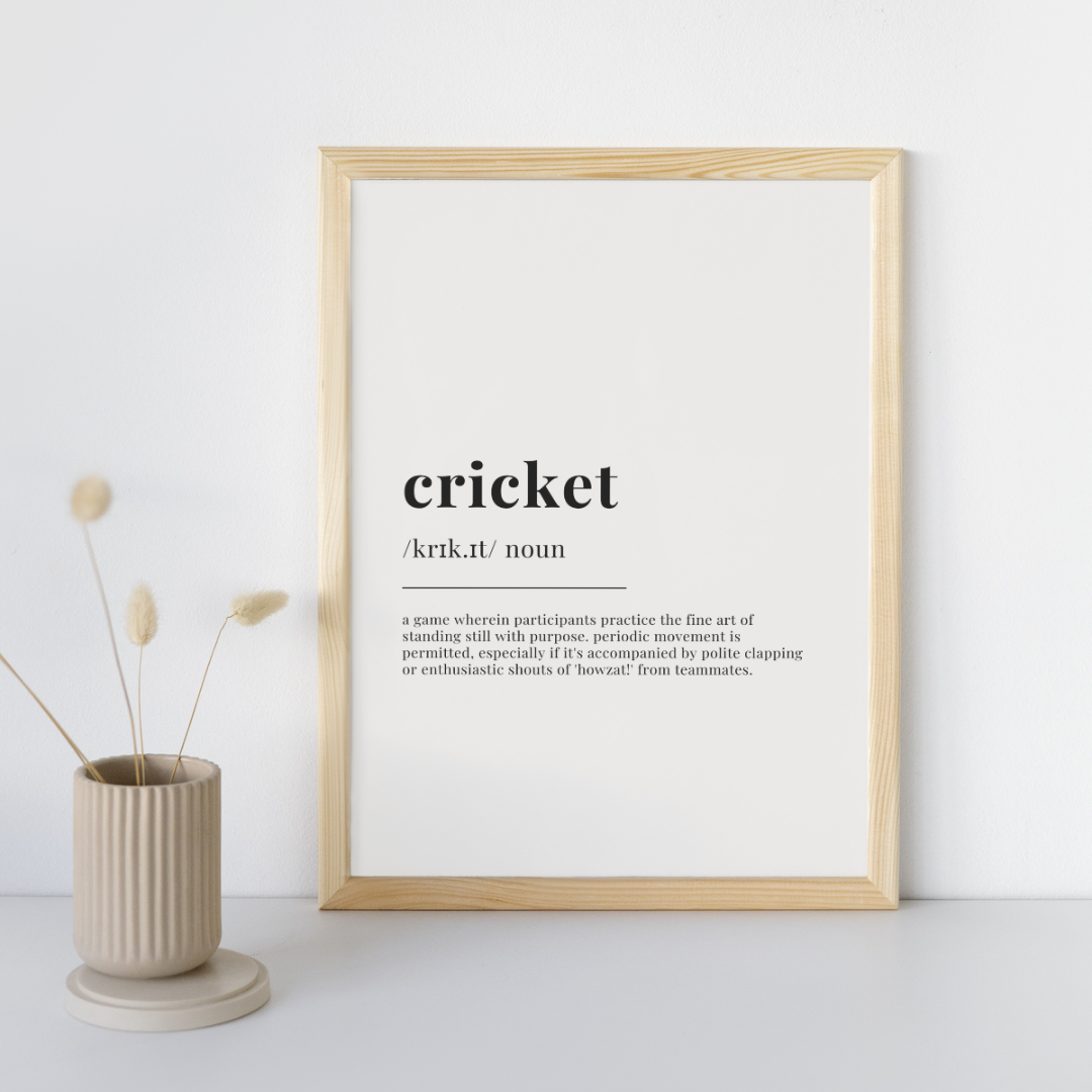 Humorous Cricket Definition Wall Print – Top Order | Cricket Prints & Gifts